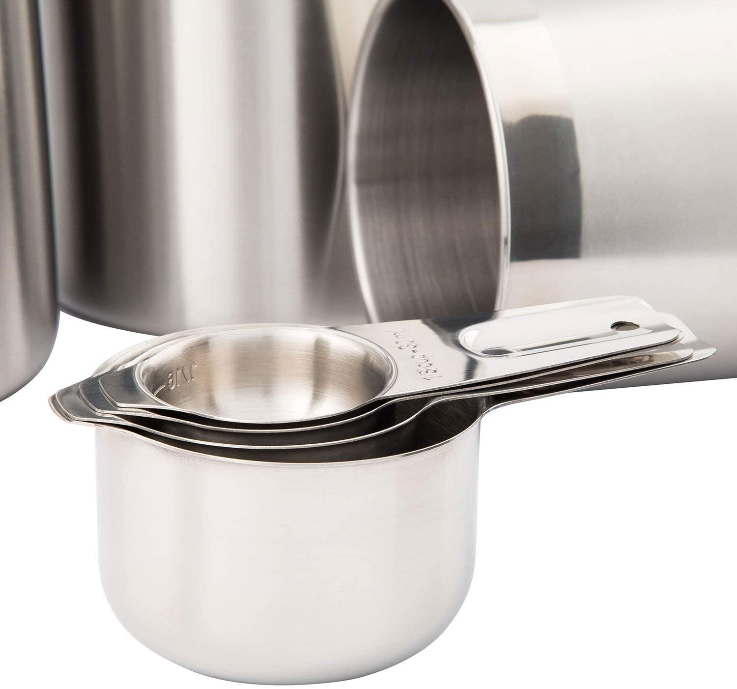 Kitchen Canister Set - Airtight Stainless Steel Canisters with Glass Lids - Clear See-Thru Top - Containers Set for Kitchen - Ideal for Food, Flour, Sugar, Coffee, Tea & Pantry Storage (8 Piece Large)