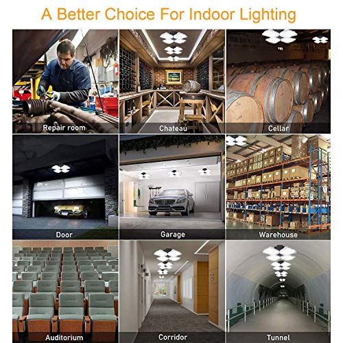 LED Garage Lights, 120W 10000LM Garage Ceiling Light E26/E27 Deformable LED Bay Lighting with 4 Adjustable Aluminum Panels, 224 LED Chips Shop Light for Garage, Warehouse (No Motion Activated)
