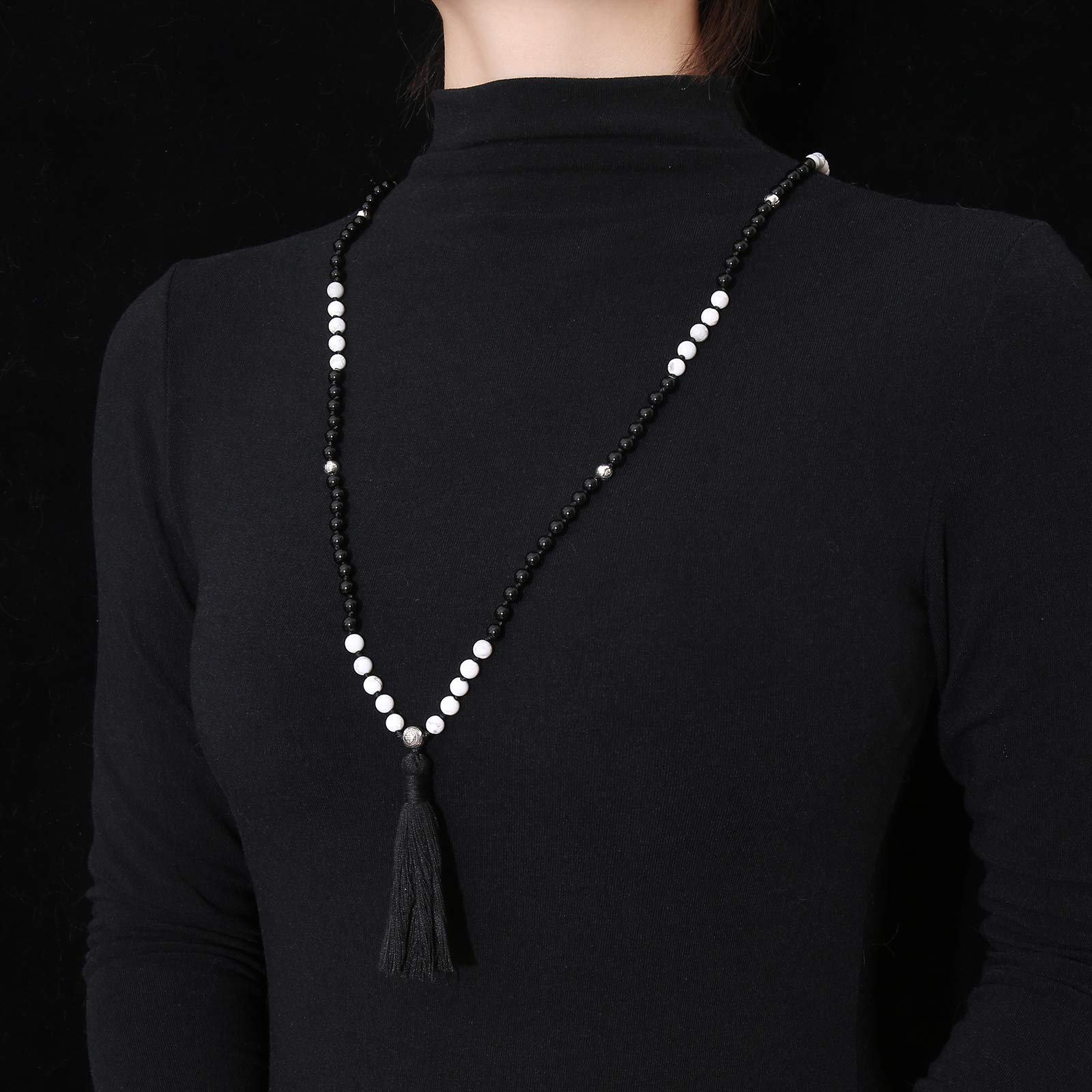 LIUANAN 108 Mala Beads 8mm Natural Bracelet Healing Gemstone Yoga Meditation Hand Knotted Mala Prayer Bead Necklace