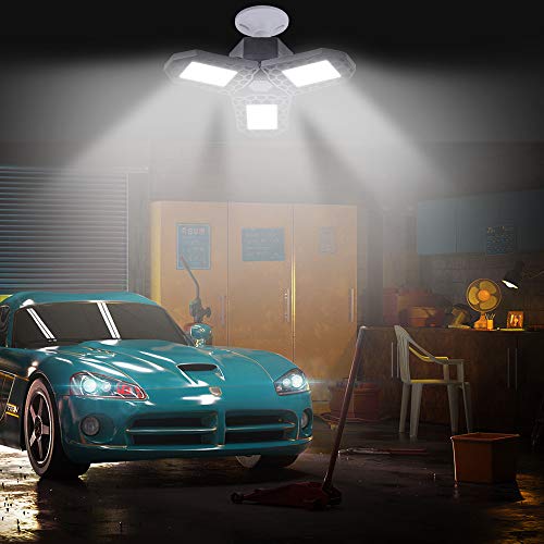 LED Garage Lights, Super Bright Garage Lighting, 7200 Lumens Trilights LED Garage Ceiling Light, 60W Deformable Lamp for Storage Room Workshop and Warehouse