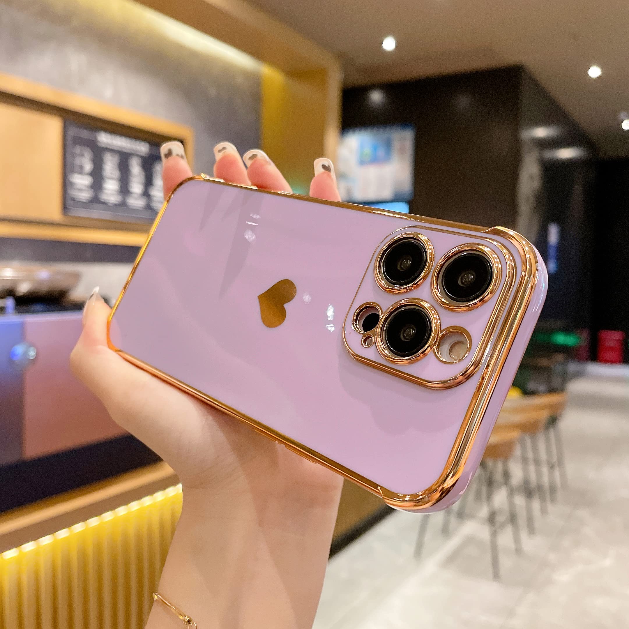 niufoey Designed for iPhone 11 Pro Max Case for Women,Luxury Love Heart Plating Phone Case with Camera Protection,Soft TPU Bumper with Small Love Pattern,Airbag Shockproof Case Cover 6.5 inch-Purple