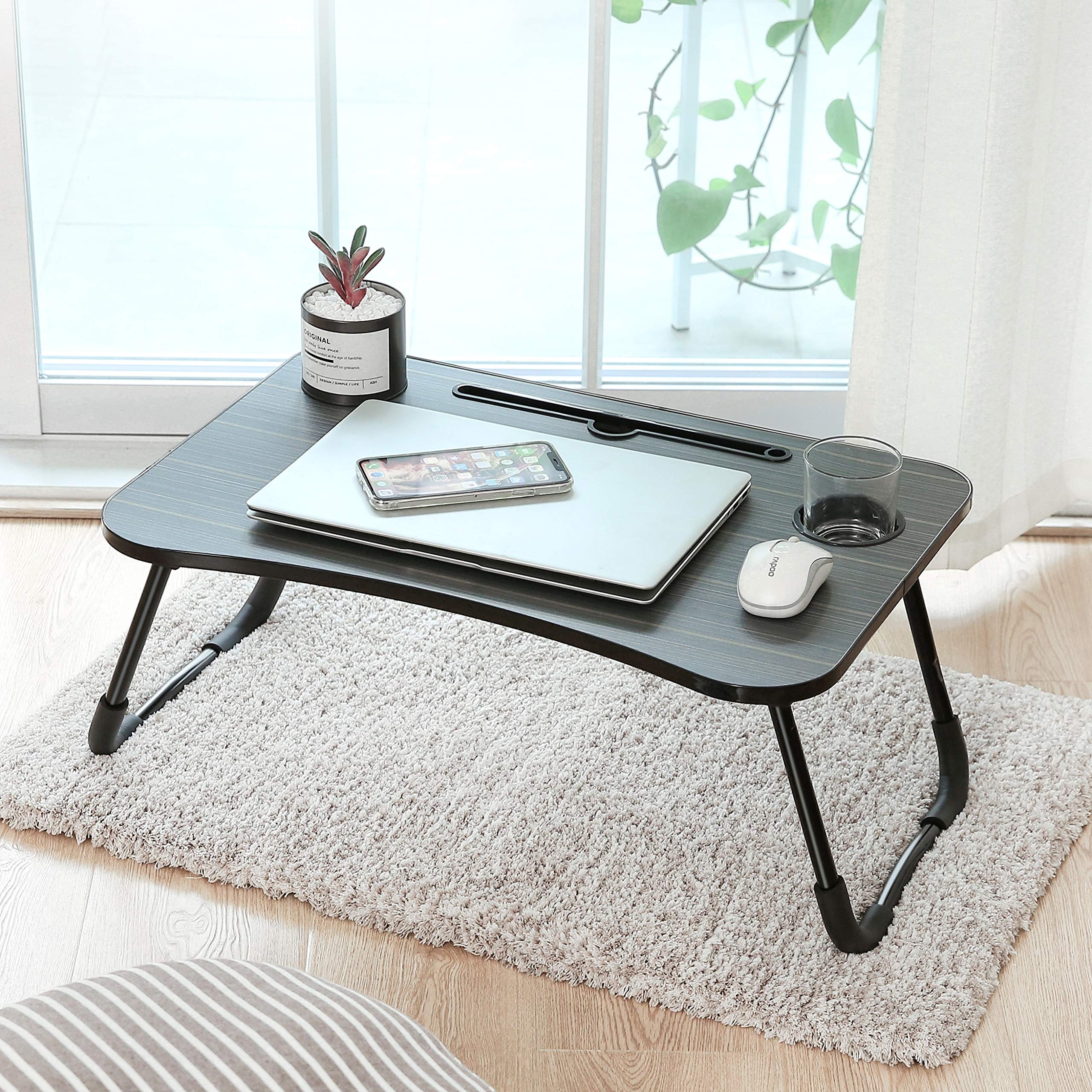 Laptop Desk Foldable Laptop Table Portable Laptop Bed Tray Table Notebook Stand Reading Holder with The Cup Slot for Eating Breakfast,Reading,Watching Movie on Bed/Couch (Black Gold Stripes)