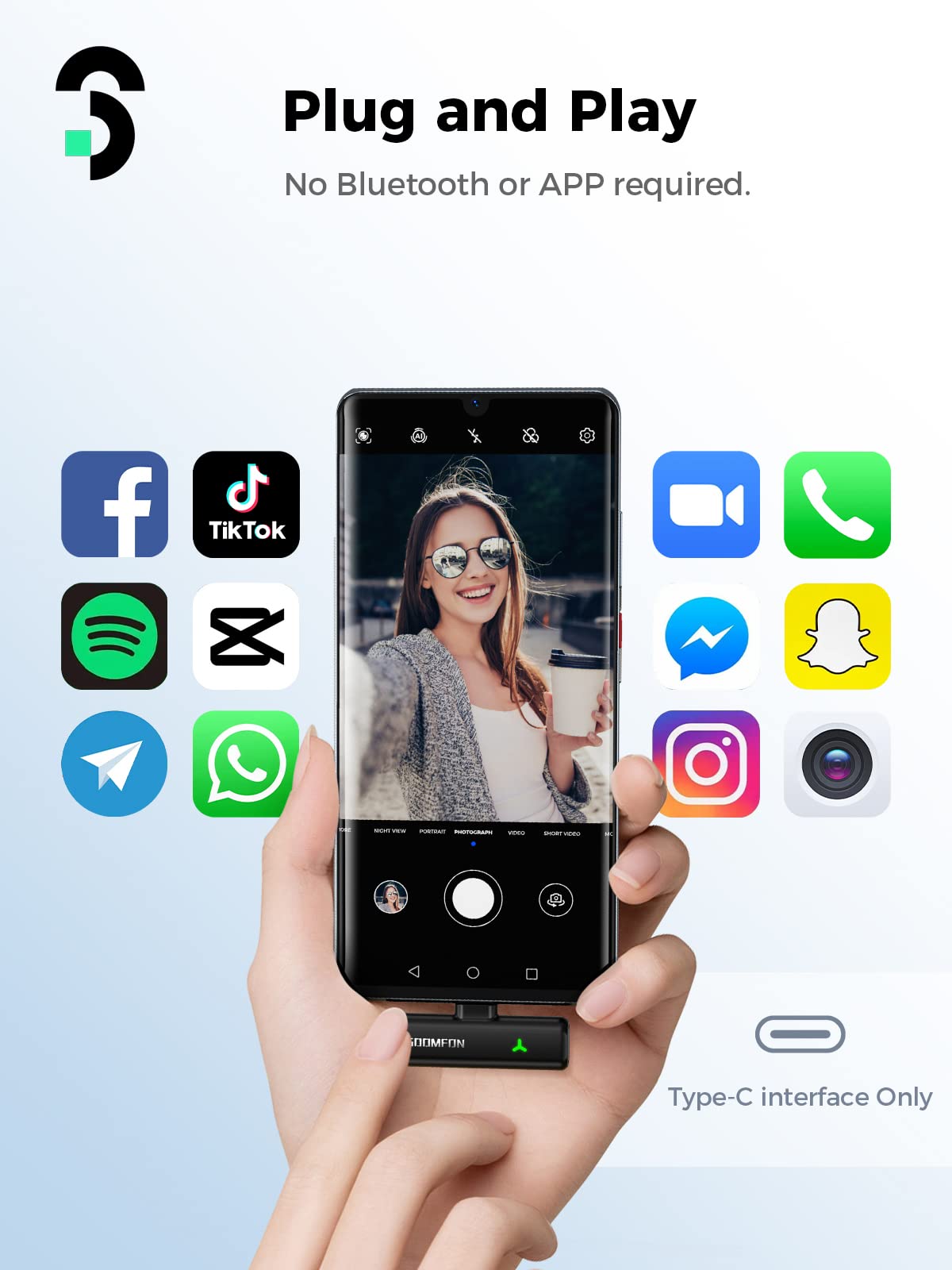 SOOMFON Wireless Lavalier Microphone for Android Phone Professional 2.4GHz Bluetooth Lapel Mic with Charging Case, Mini Clip on Microphone for Recording, YouTube, Vlog, Live Stream, TikTok and More