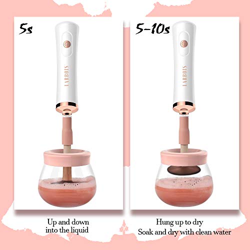 Makeup Brush Cleaner Brush Cleaner - Larbois Make up Brush Cleansers Machine with 8 Rubber Collars Automatic Brush Cleaner Spinner Makeup Brush Tools Wash and Dry Seconds (White)