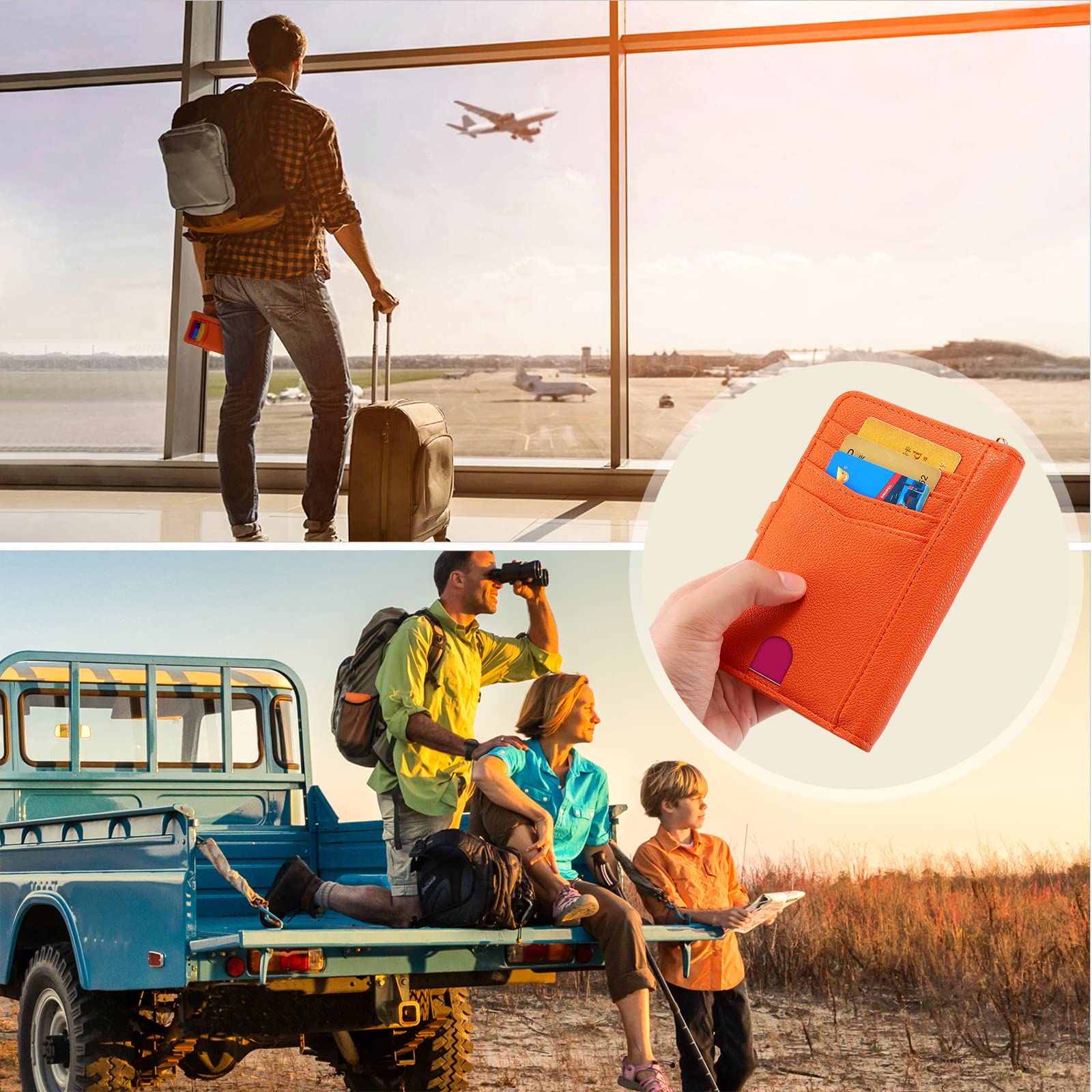 Small Womens Wallet Airtag RFID Blocking Leather – Holds Two Passports for Travel–Compact Bifold Clutch Credit Card Case with ID Window,Wrist Strap - Awesome Anniversary,Birthday Gift Choice - Orange
