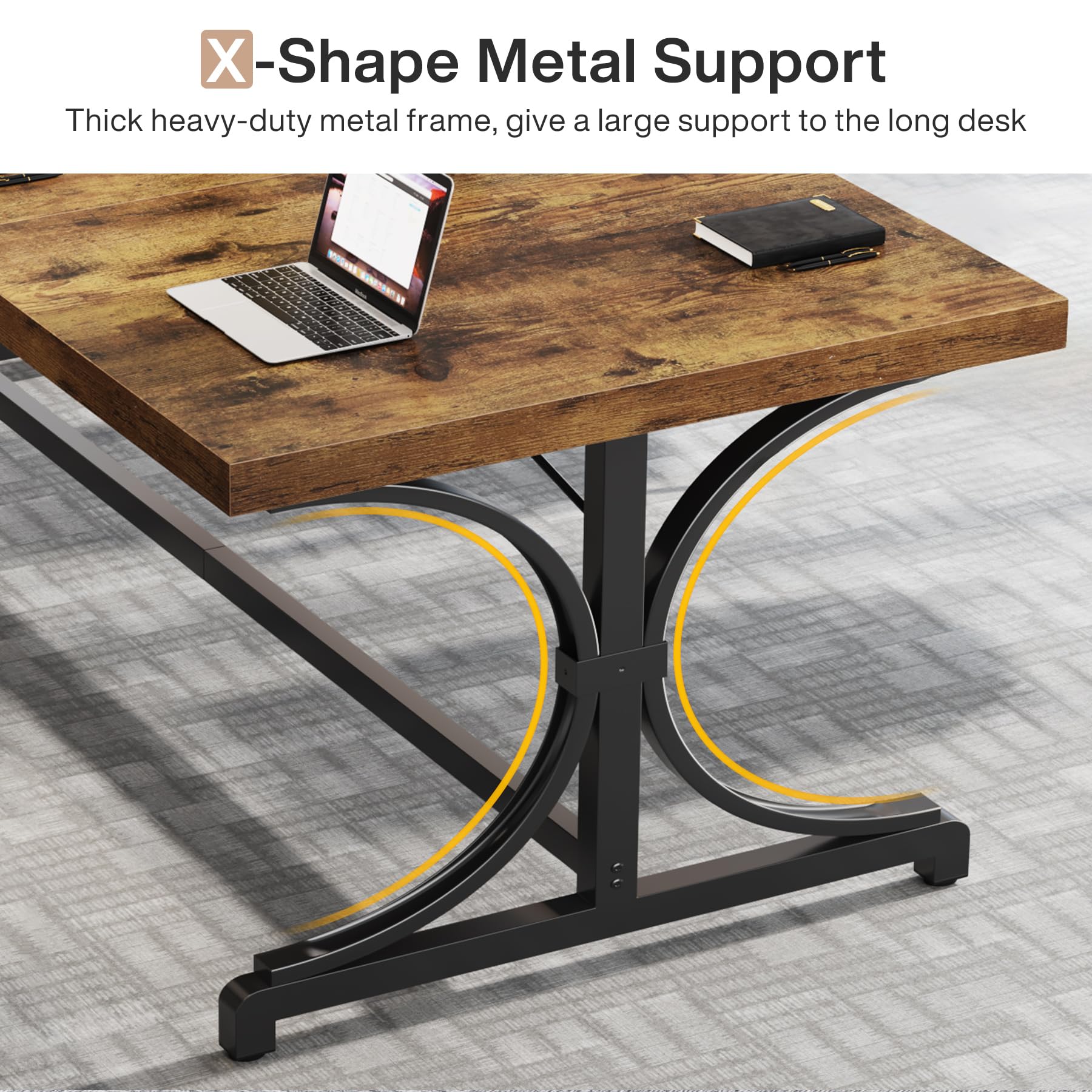 Tribesigns 62.4-Inch Executive Desk, Rectangle Office Computer Desk with Thick Wooden Tabletop and Metal Frame, Study Writing Table Workstation for Home Office, Rustic Brown & Black
