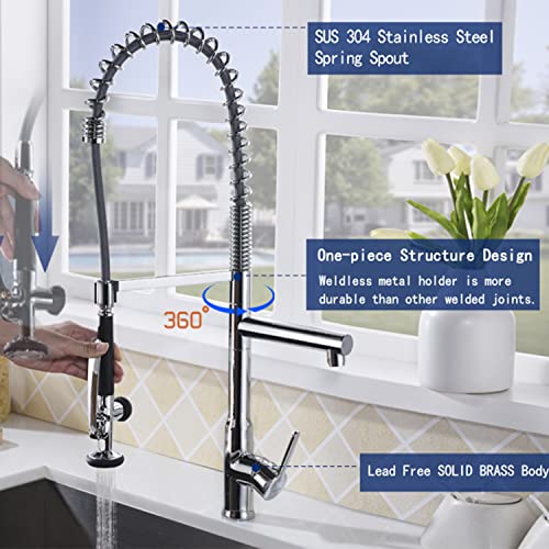 Kitchen Faucet with Soap Dispenser, Solid Brass Commercial Kitchen Sink Faucet, High Arc Tall Pull Down Kitchen Faucet Utility Sink Faucets Single Handle High Arc Kitchen Tap for Sink, RV, Laundry, B