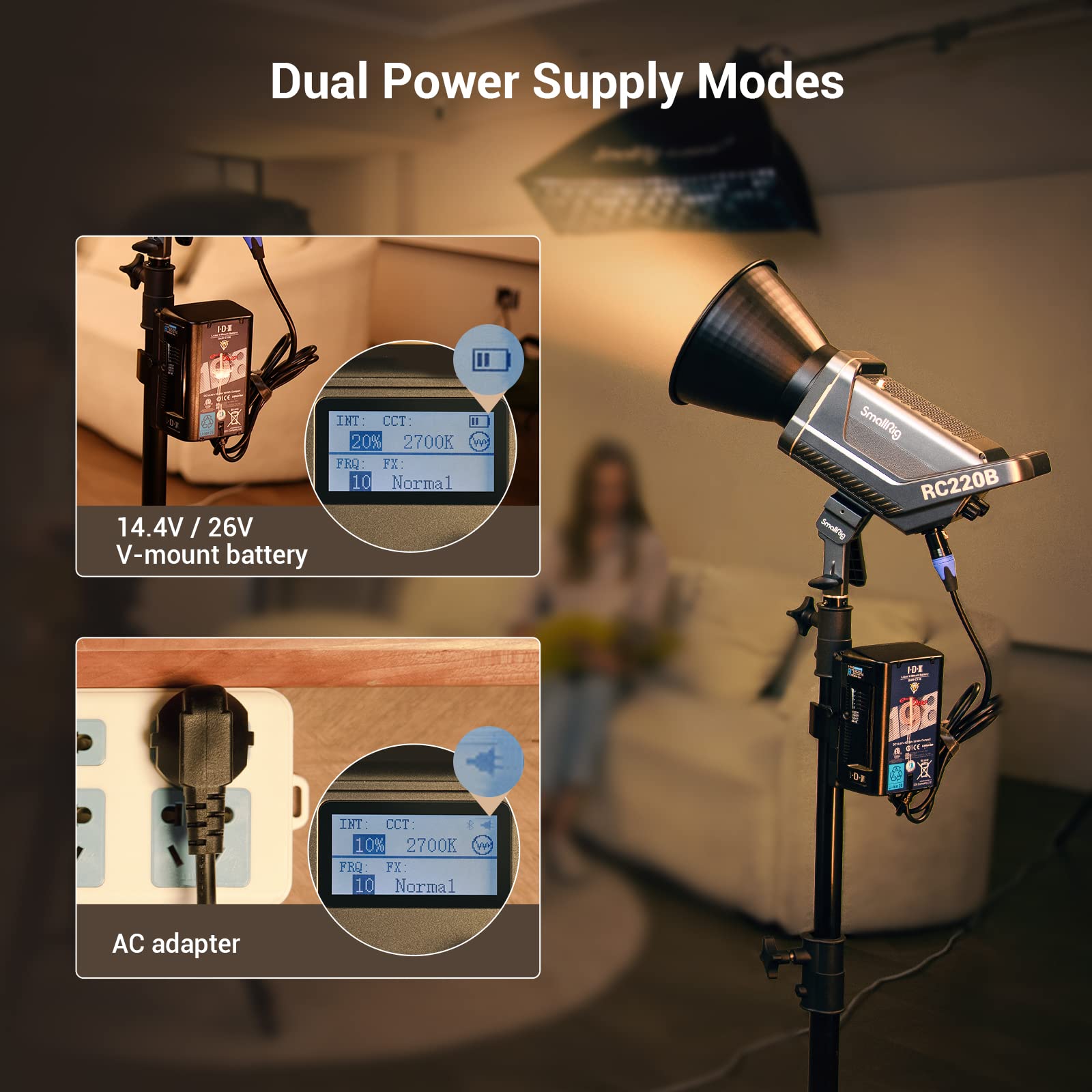 SmallRig 2xRC220D+1xRC220B 3-LED Video Light Kit 98,700/84,500 LUX @3.3ft Continuous Output Light with TLCI 96+ CRI 95+, 9 Lighting Effects, V-Mount Battery Plate, Professional Studio light-4012