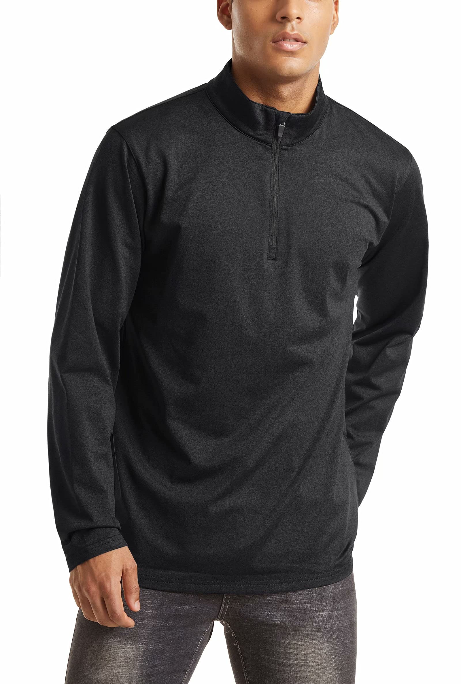 MAGNIVIT Men's Long Sleeve Shirt Workout Quarter-Zip Pullover Athletic Shirts Quick Dry Lightweight Golf Sports T-Shirt Orange M