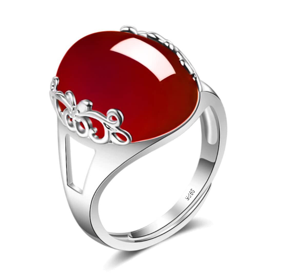 Onyx Stone S925 Sterling Silver Rings for Women,Natural Solid Agate Ring for Women,Adjustable Handmade Mens Turkish Ring Jewelry, Silver, Agate