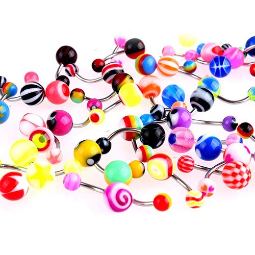 liuqingwind Belly Rings 30 Pcs Colorful Sexy Belly Bars Body Piercing Button Ring Navel Barbell Jewerly a