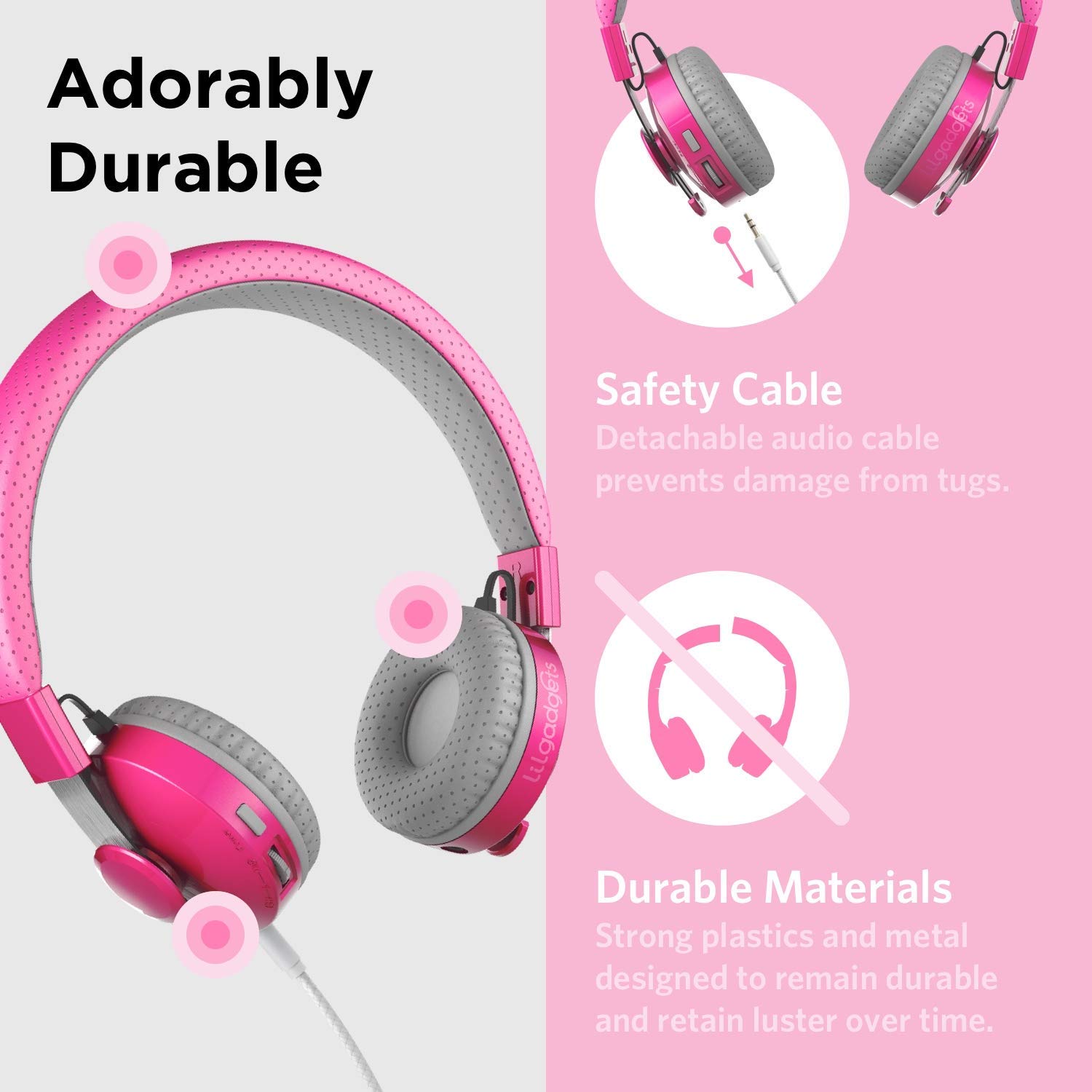 LilGadgets Untangled PRO Kids Premium Wireless Bluetooth Headphones with SharePort and Microphone (Children) - Pink (Renewed)