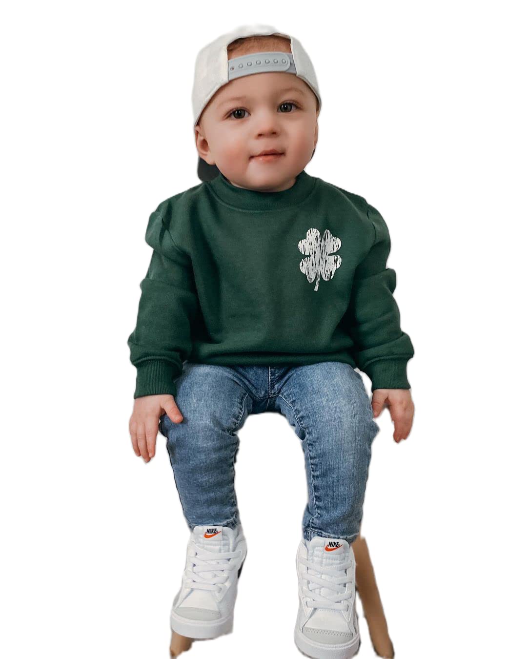 Toddler Baby Girl Boys St Patricks Day Outfit Four Leaf Clover Sweatshirt Long Sleeve Green Pullover Spring Clothes (ST-Clover-Ink Green, 2-3 Years)