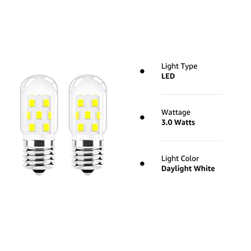 LED Microwave Light Bulb Over Stove Appliance 8206232A 40W Incandescent Equivalent, E17 LED Bulb Dimmable for Refrigerator, Range Hood, 3W 380LM Daylight White 6000K, T7 Intermediate Base, Pack of 2