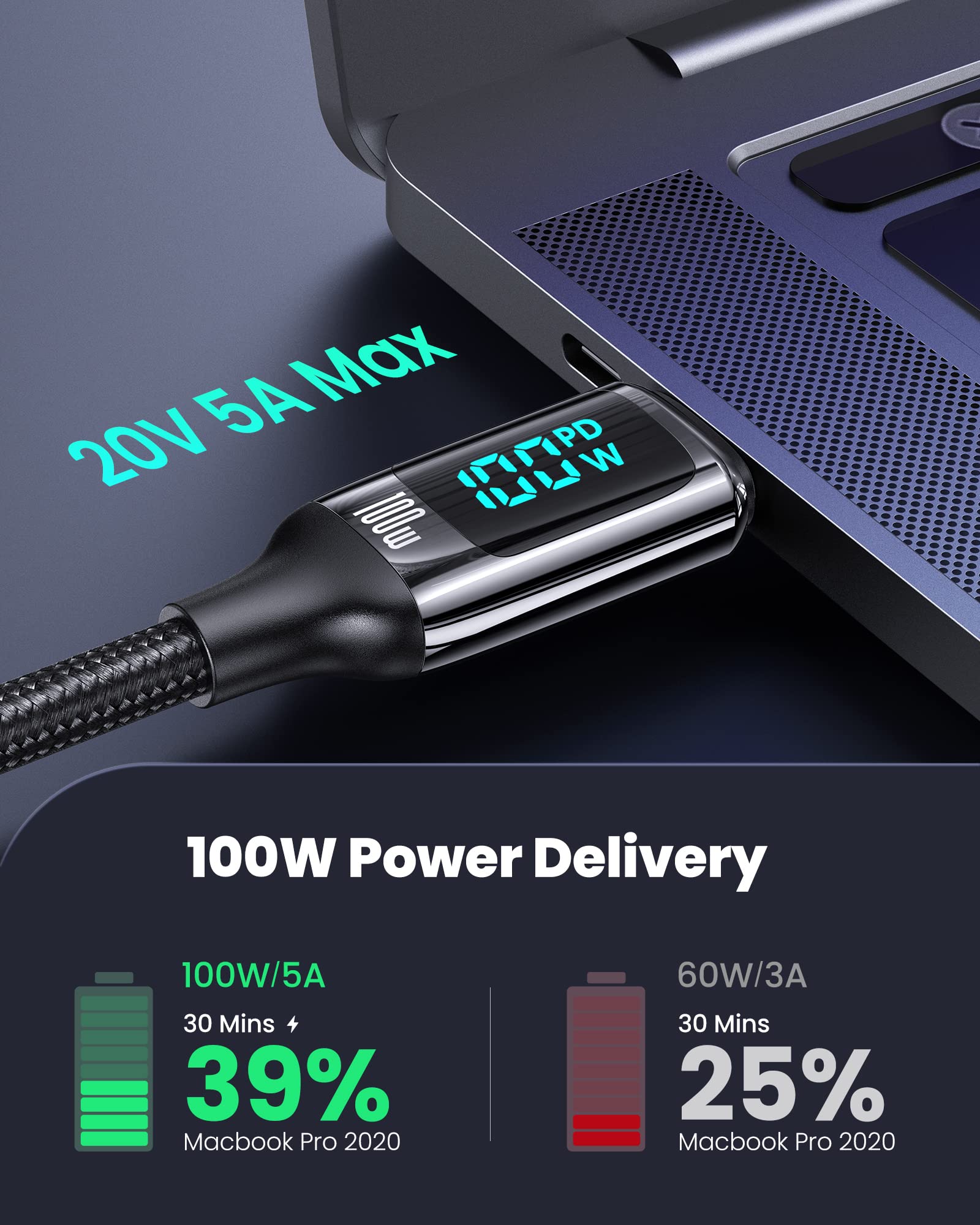 wiredge 100W USB C Cable+10FT LED Display Cable