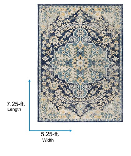 Livabliss Odelia Vintage Bohemian Area Rug,5'3" x 7'3",Navy/Sky Blue