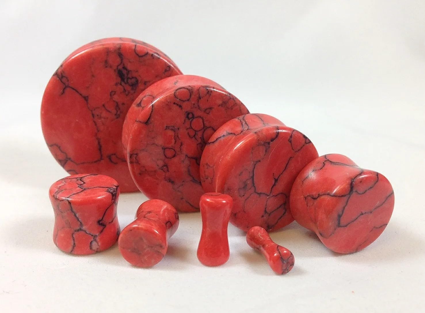 Lobal Domination PAIR of Red Turquoise Organic Stone Plugs Gauges - up to 38mm available! (7/8" (22mm))