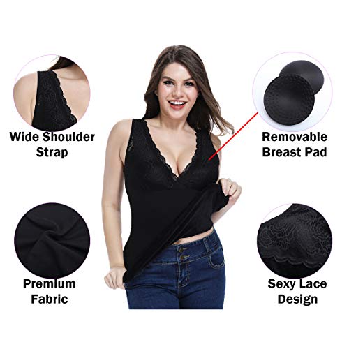 JOYSHAPER Womens Cotton Thermal Underwear Tops Fleece Lined Cami Tank Top Vest Warm Winter Basic Camisole (Black, M)