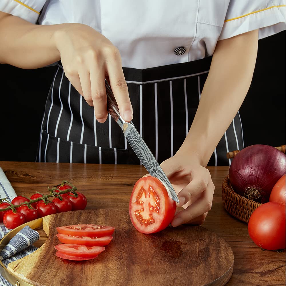 SipLip Knife set 6 Pieces with Wooden Block, German Stainless Steel Kitchen Chef Knives Set come with Gift Box
