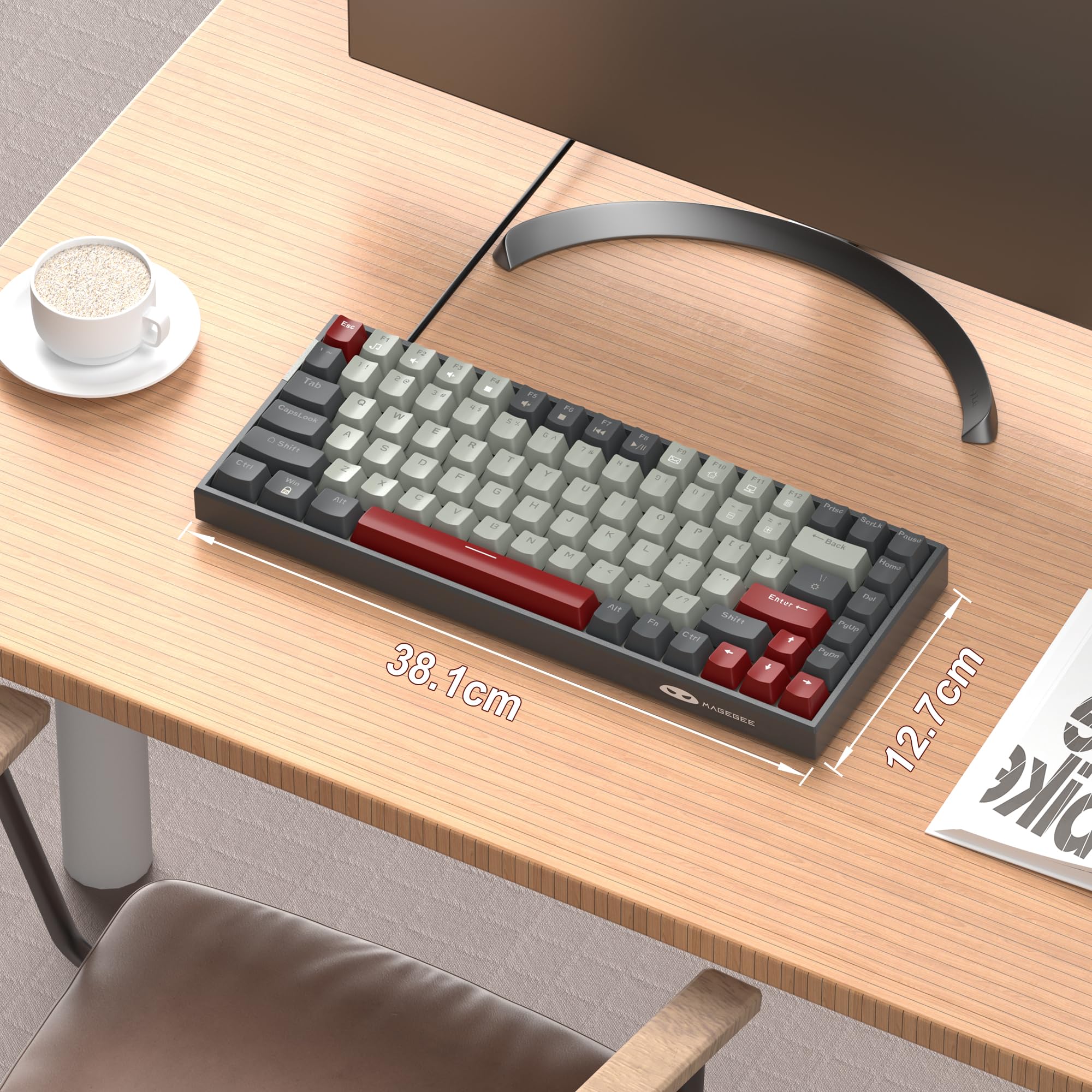 MageGee 75% Mechanical Keyboard,Wired Gaming Keyboard with Red Switches and Ice Blue Backlit Small Compact 75 Percent Keyboard Mechanical, Portable Gaming Keyboard Gamer for PC, MAC(Black Grey)