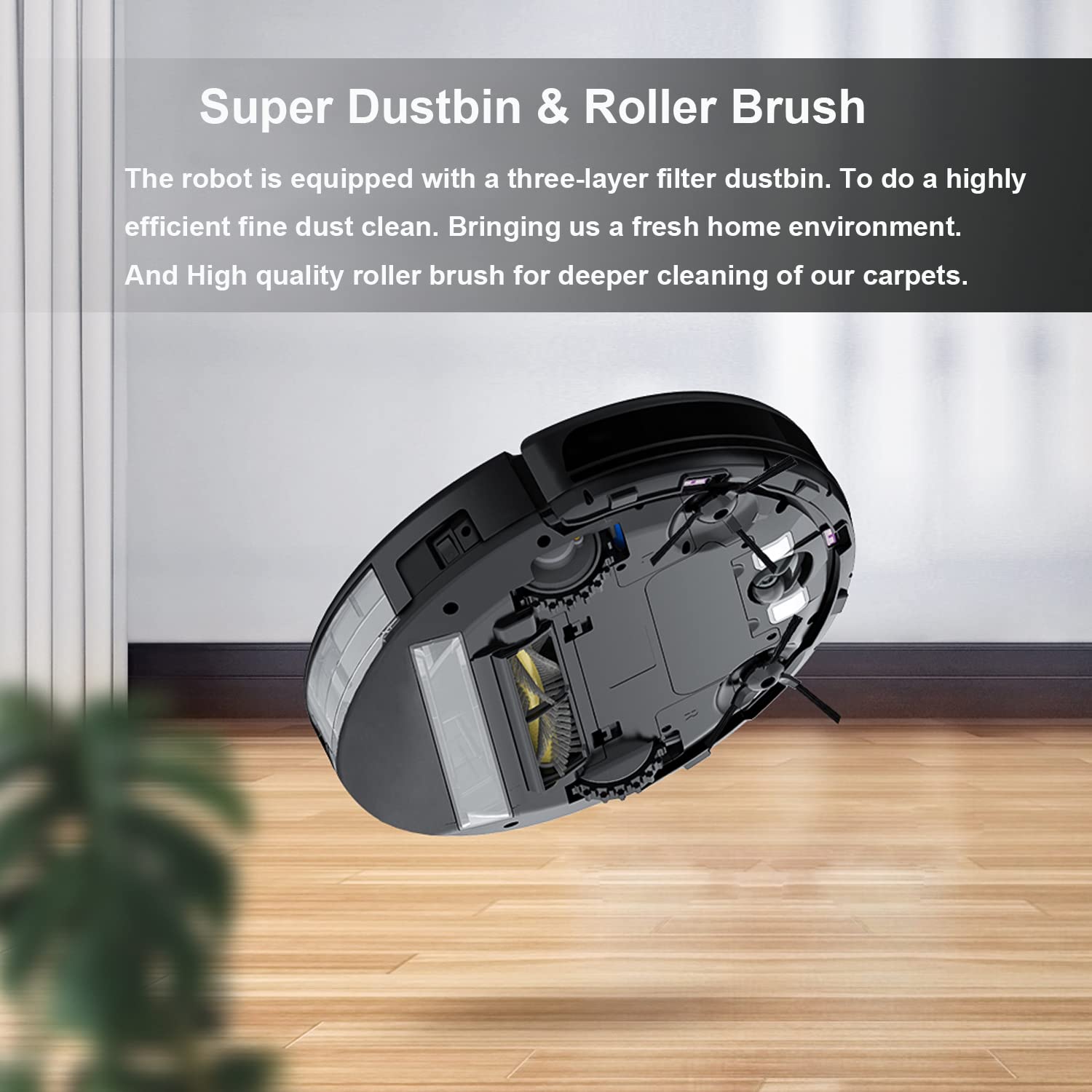 Robot Vacuum,Automatic Robotic Vacuum Cleaner Self-charging Robot Schedule Cleaning with remote 500 ML large Dustbin 120min Deep clean for Carpet, hardfloor,tiles and pet hair clean(Black)