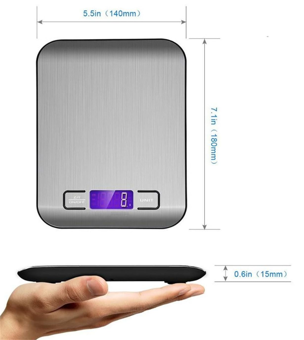 Kitchen Scale 10kg/1g Precision Electronic Food Scale for Cooking and Baking Measuring Tools Stainless Steel Balance LCD Display