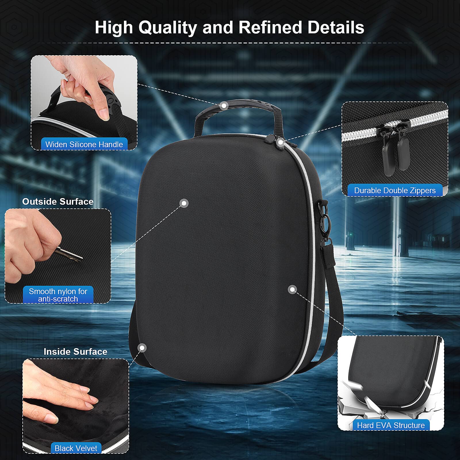 QYCHHJ Hard Carrying Case for PlayStation VR2 All-in-One VR Gaming Headset and Touch Controllers, Portable Travel Cover Storage Bag with Shoulder Strap & Lens Cloth for PS VR2 Accessories, Black