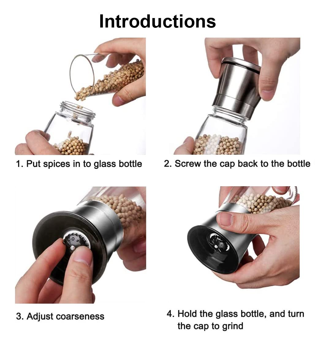 Stainless Steel Salt And Pepper Mill Grinder, Spice Glass Muller, Hand Mill Grinding Bottle, Kitchen Gadgets Glass Tools