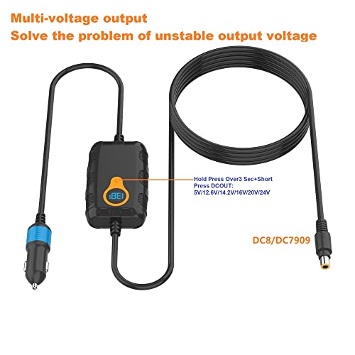 Smart DC Charge Converter Cigarette Lighter to DC8mm Waterproof IP65 to Safely and Efficiently Charge Lithium Battery Portable Power Station Laptop Mobile Phone CPAP with 15A Fuse