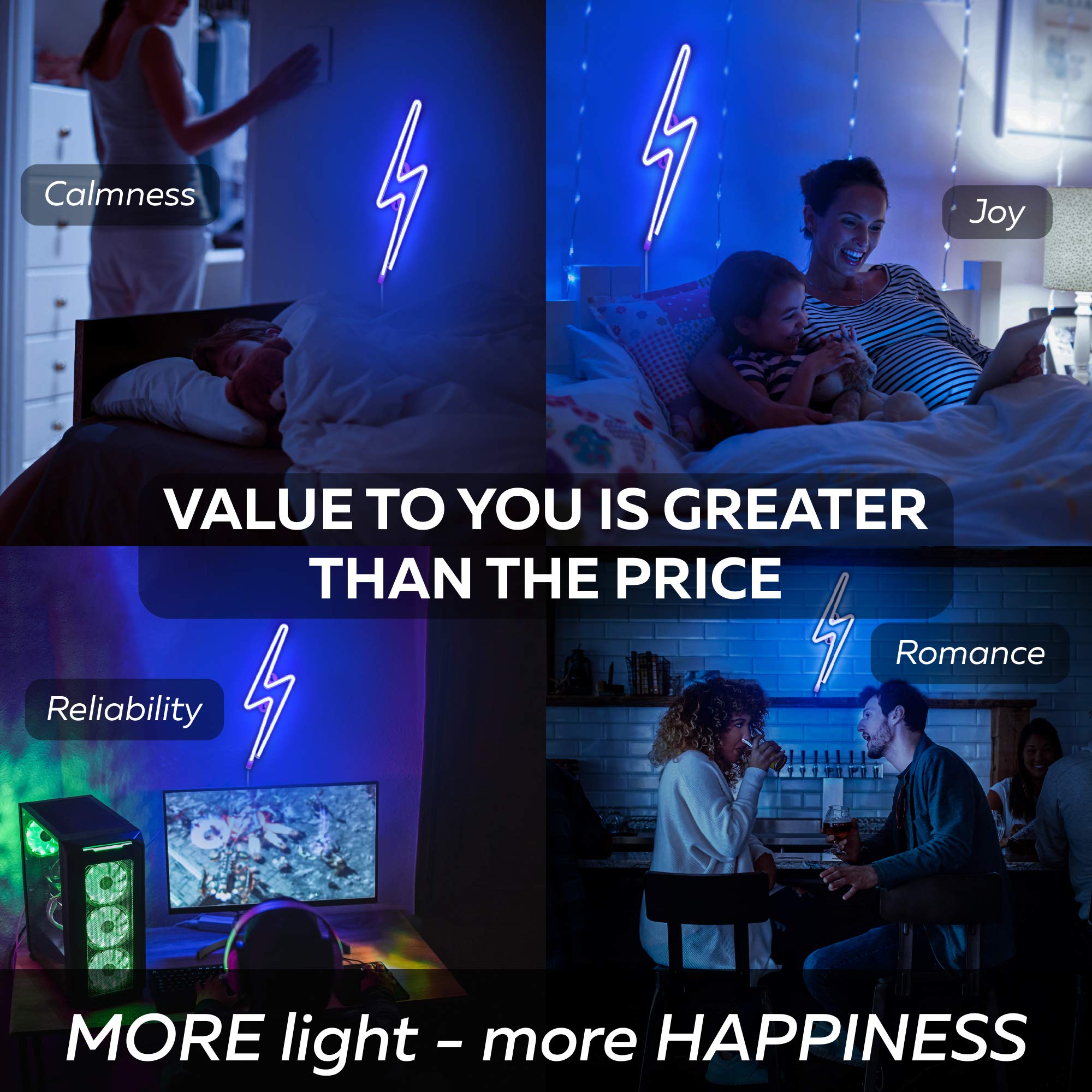 LED Neon Sign Lightning Bolt Light 2.0 Upgrade Neon Lights - Cute, USB Plug Adapter, Long Cable, Neon Lightning Led Light Bolt Sign for Wall Decor for Bedroom, Kids Room, Living Room Gadgets for Room