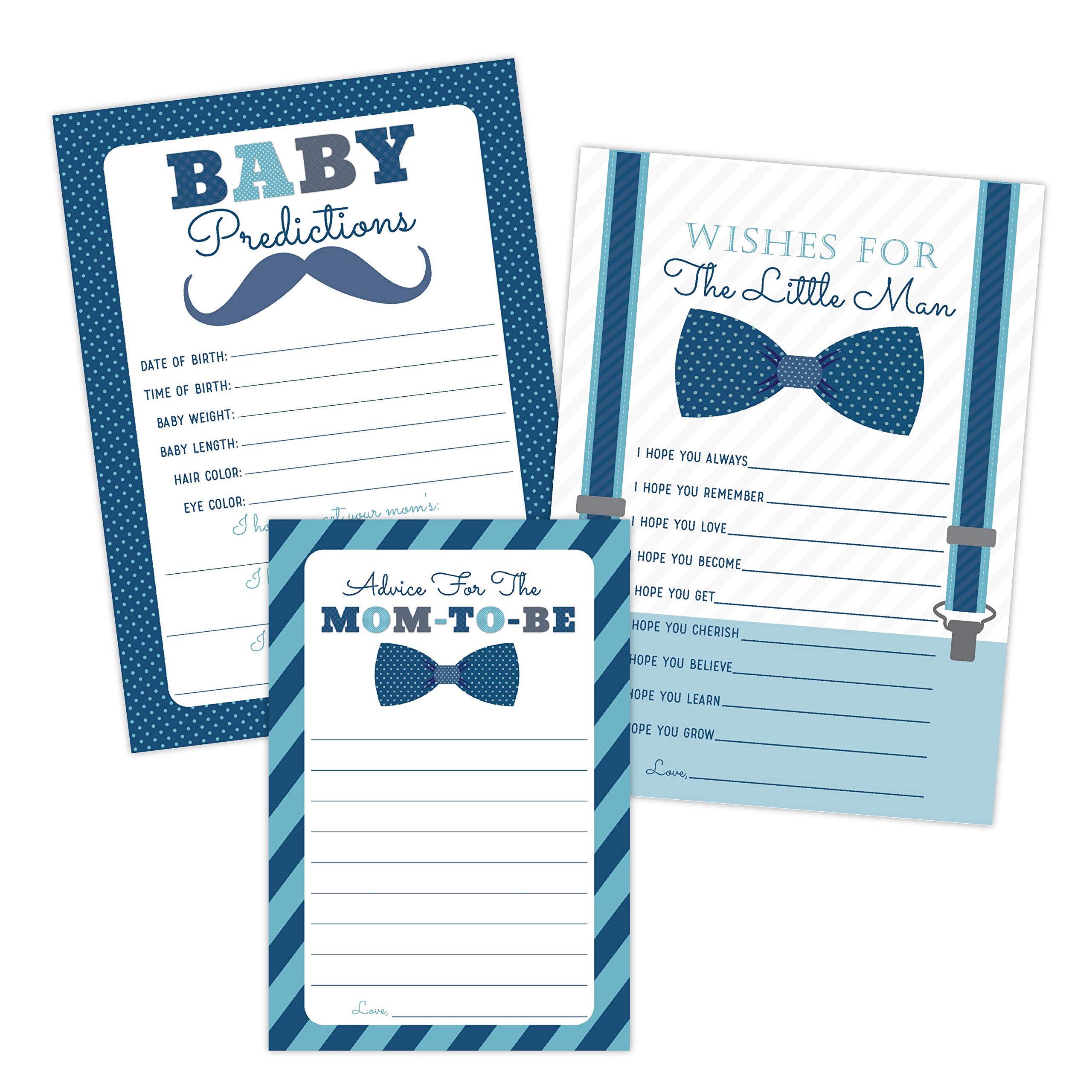 Little Man Baby Shower Games Predictions, Advice, and Wishes Card Set for Boy with Bow Tie Design