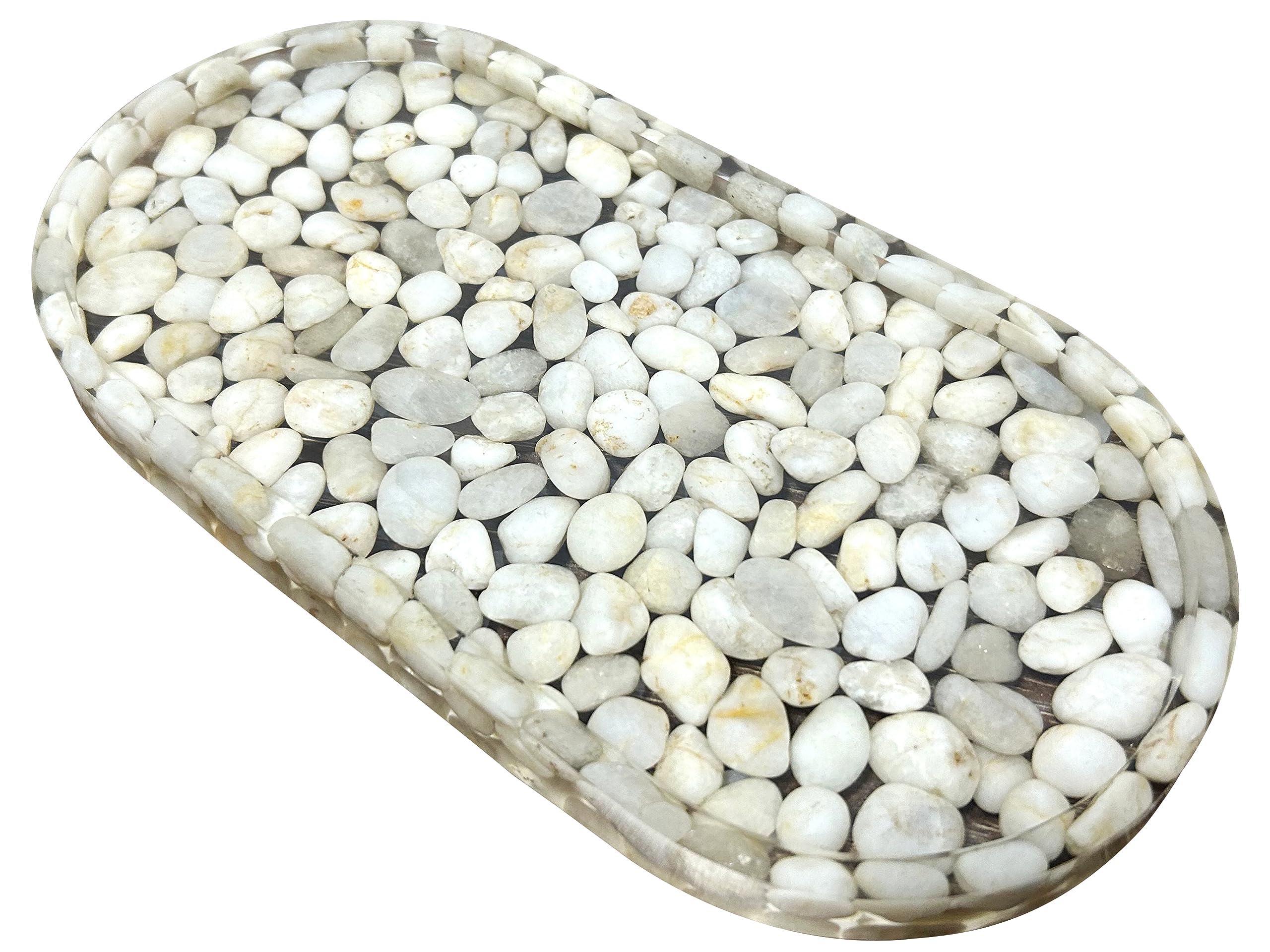 Natural Stone Pebbles Bathroom Tray for Counter Vanity Tray Kitchen Soap Tray