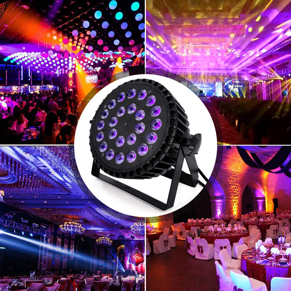 LED Par Lights Stage Lights 24LEDs 432Watts 6in1 RGBWA UV Par Lights Strict Testing Uplights with Sound Activated DMX512 Control Bright DJ Par Light for Stage Party Club Disco Wedding Events