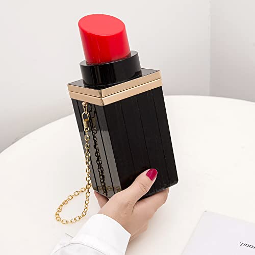 LETODE Women Acrylic Black Lipstick Shape Evening Bags Purses Clutch Vintage Banquet Handbag-black