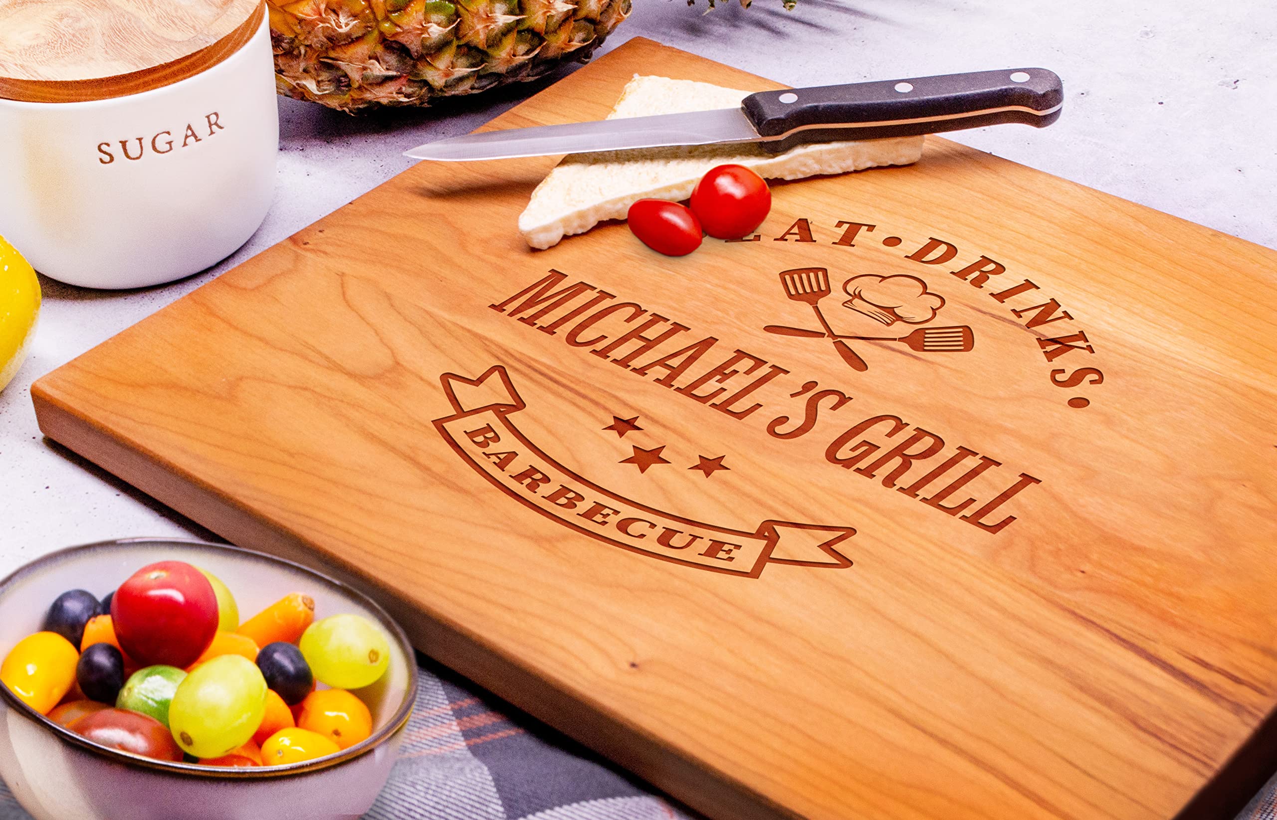 Personalized Grill Wooden Cutting Board Handmade in USA – Best Serves as Chopping board, Charcuterie board, Cheese board – Unique Wood Grilling Gift for men Birthday, Housewarming & Anniversary