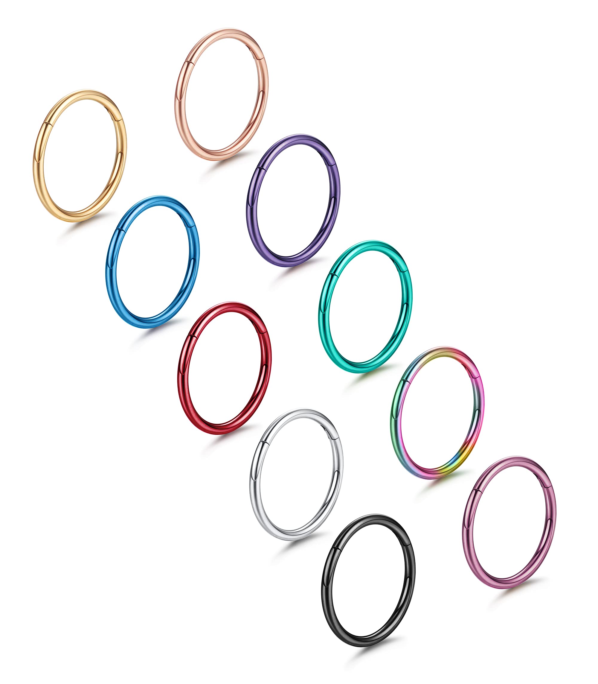 Magitaco 10 PCS 16G Septum Rings 316L Stainless Steel Hinged Segment Ring Lip Rings Cartilage Helix Conch Tragus Daith Piercing Septum Clicker Nose Rings Hoop 8mm