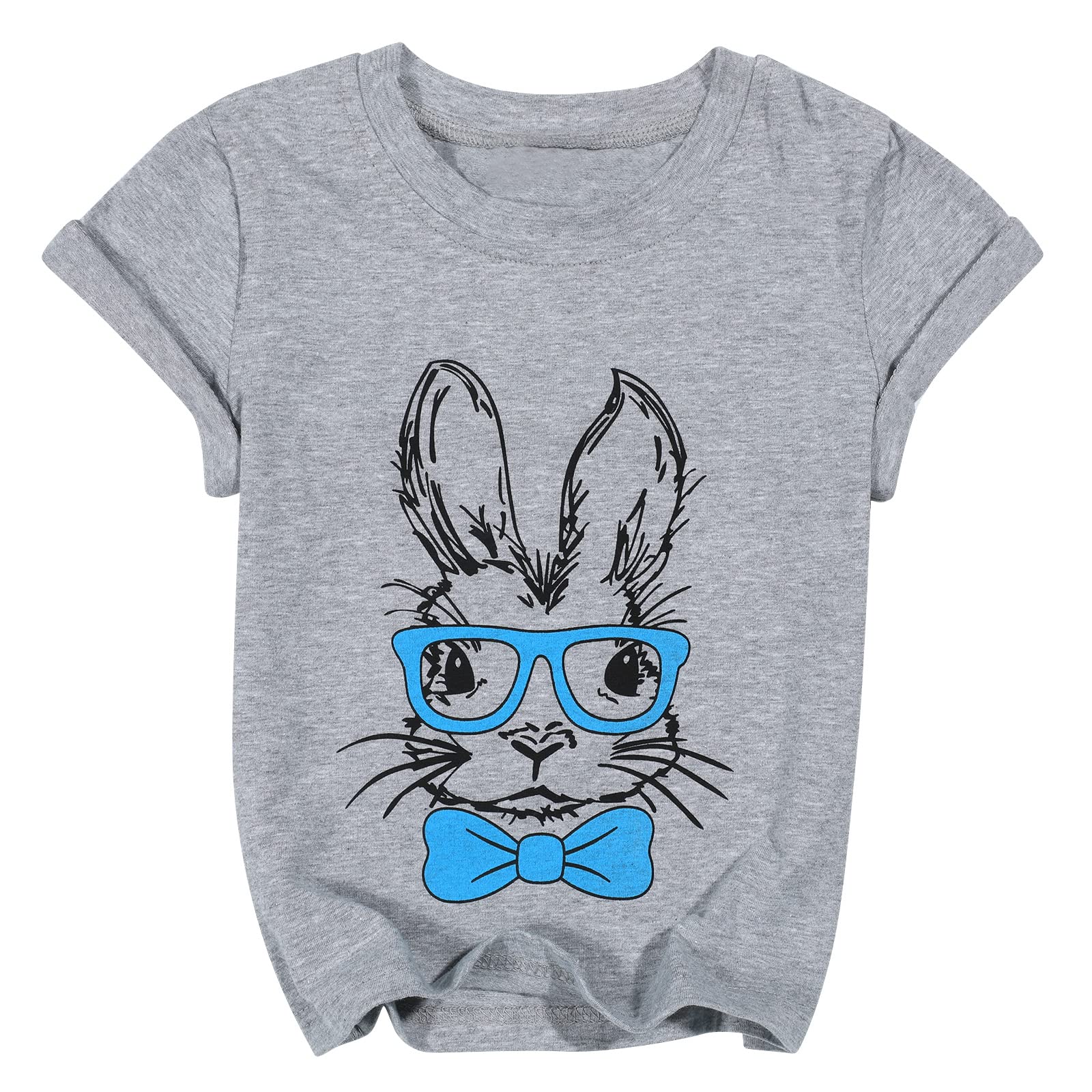 Toddler Easter Bunny Shirts Cute Rabbit with Glasses Print Tshirt Happy Easter Short Sleeve Tee Tops Grey