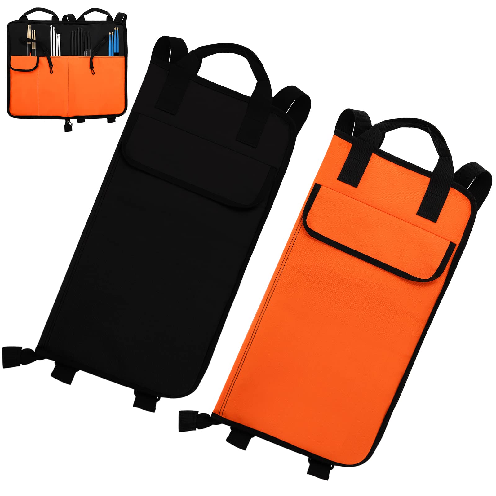 SOUJOY 2 Pack Drum Stick Bag, Drumstick Storage Case with Anti-Falling Pocket, Large Capacity Hanging Portable Mallet Case for Drumsticks Brushes Mallets up to 12 Pairs