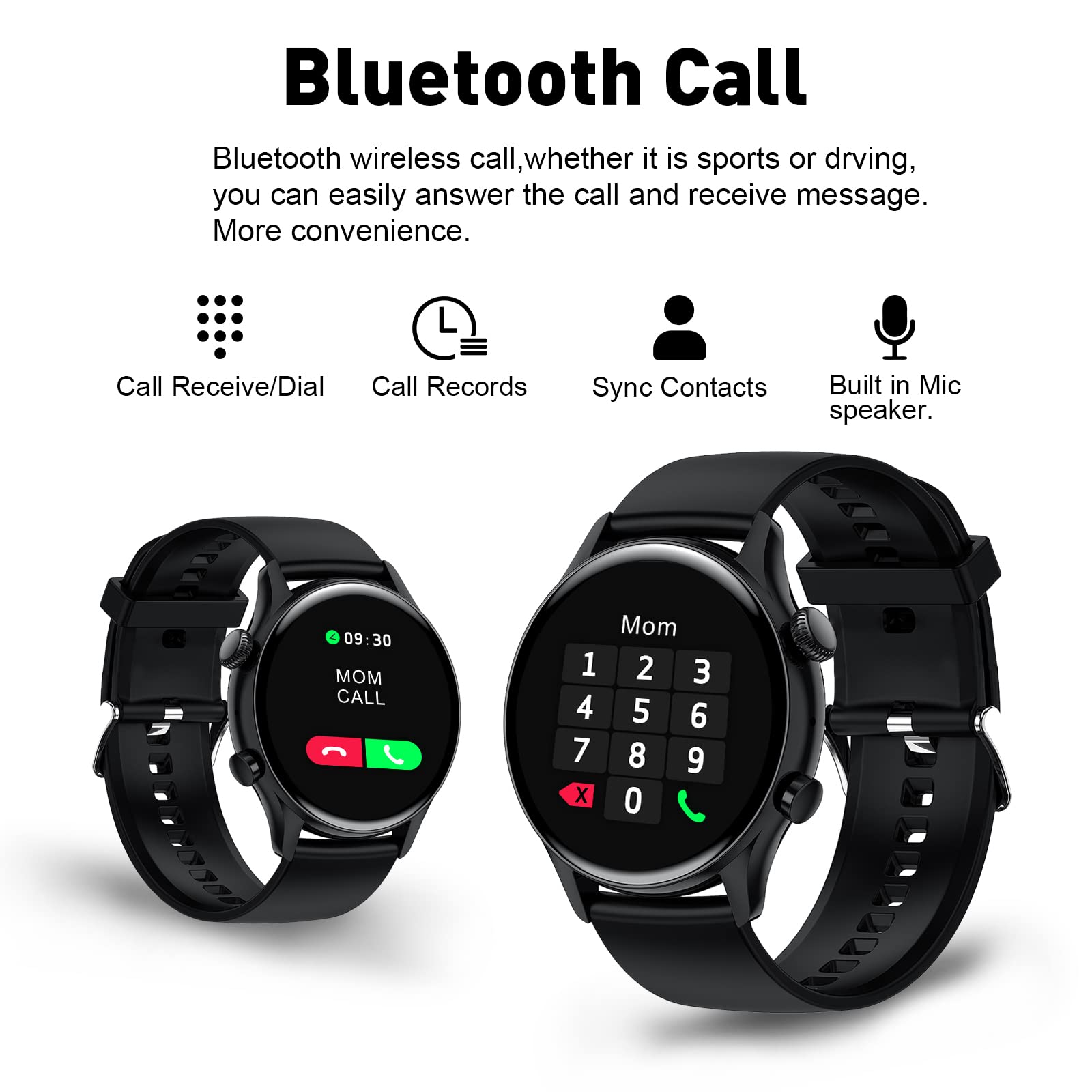 Smart Watch 2022(Bluetooth Call Receive/Dial),1.36" AMOLED Display Smartwatch Fitness Tracker with Call/Text/Heart Rate/Sport Modes, Watches for Men Women, Android/iOS (Black)