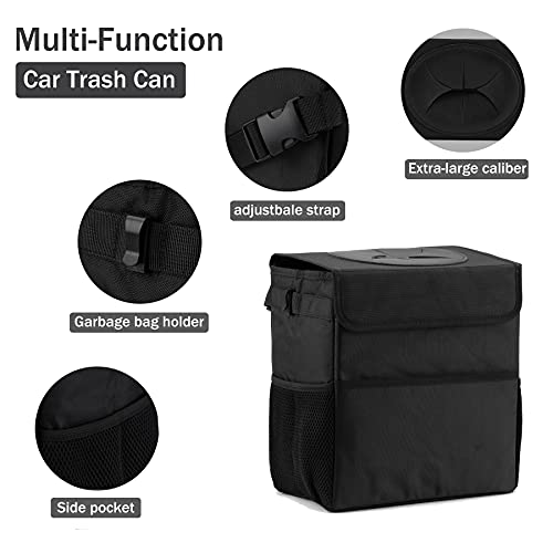 JUSTTOP Waterproof Car Trash Can with Lid and Storage Pockets, 100% Leak-Proof Car Organizer, Multipurpose Trash Can for Car(12L)