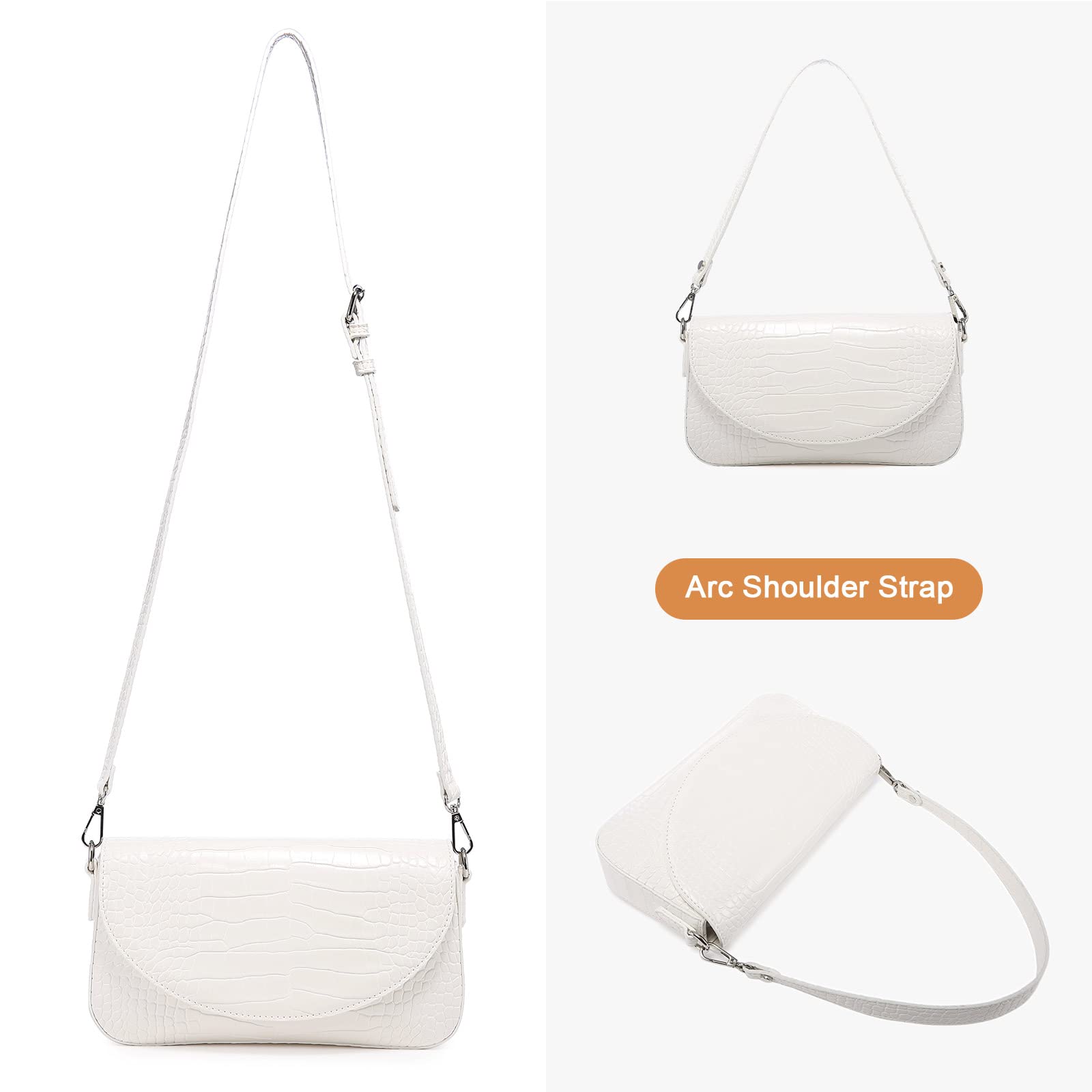 LOVEVOOK Small Shoulder Bag for Women, Mini Tote HandBag Vegan Leather Crocodile Clutch Purse with Zipper Closure