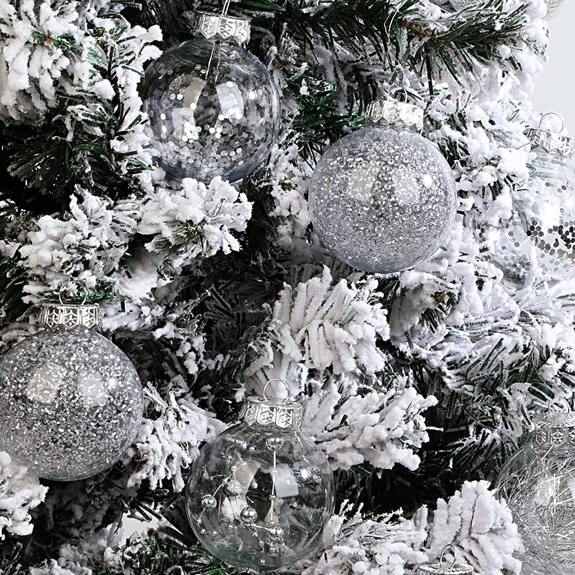 Lanpn Christmas Ornaments Set for Tree Decorations, Shatterproof Unbreakable Clear Plastic Balls Baubles Bulk for Xmas Decor (Silver, 2.8"/24pcs)