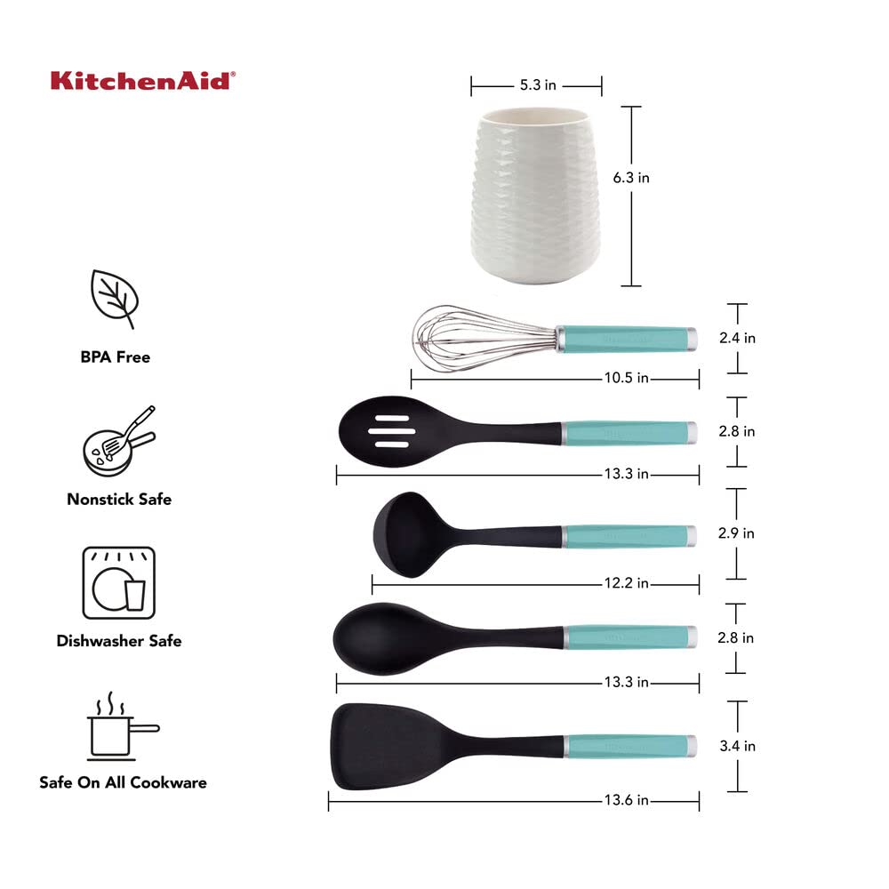 KitchenAid KQ562BXERA Tool and Gadget Set with Crock, 6-Piece, Red
