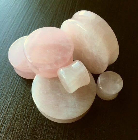 Lobal Domination PAIR of Rose Quartz Organic Stone Plugs Gauges - up to 38mm available! (1&3/8" (35mm))