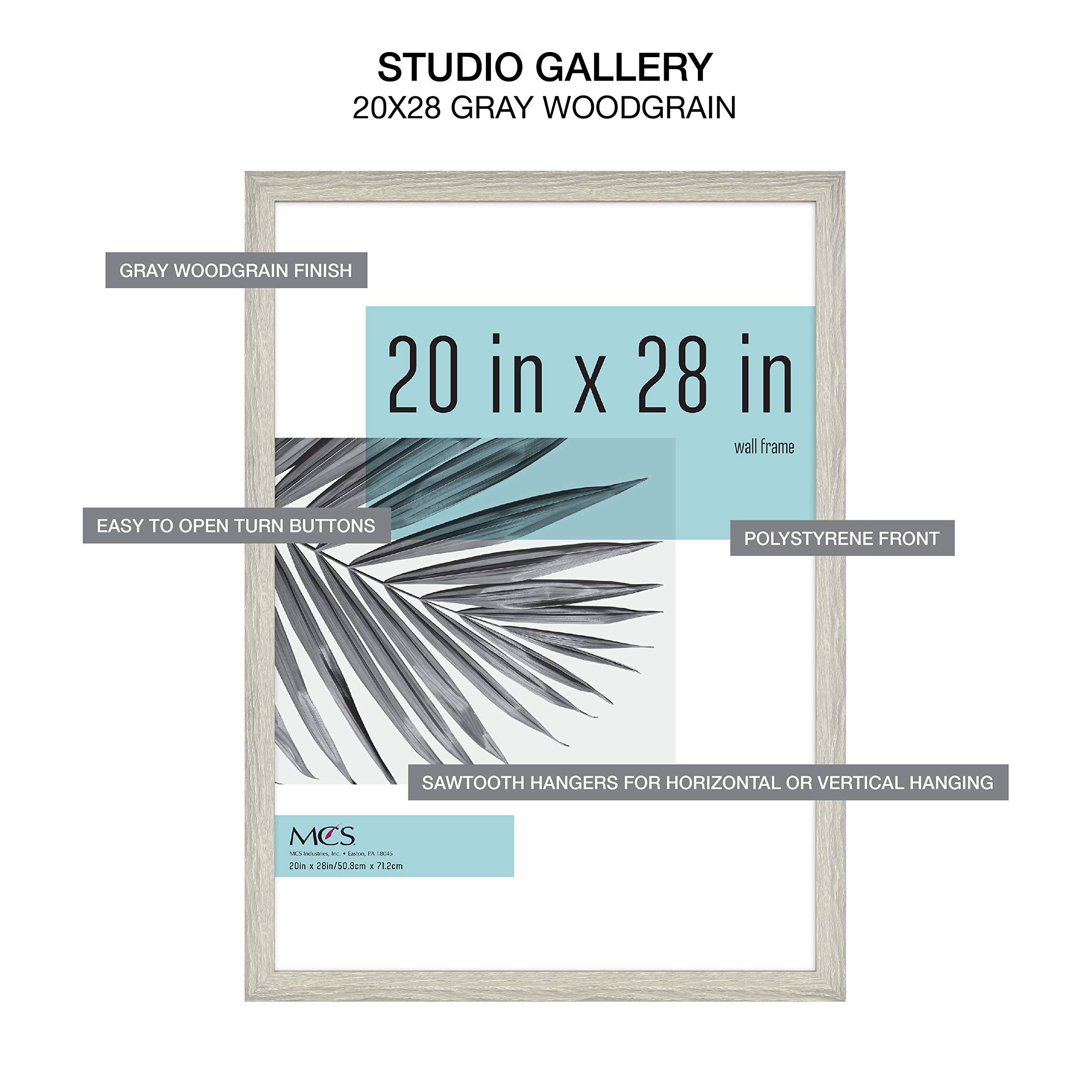 MCS Studio Gallery 20 x 28 Poster Frame Gray Woodgrain, Vertical & Horizontal Wall Hanging Large Picture Frame for Photos, Posters & Art Prints (2-Pack)