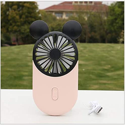 Kbinter Cute Personal Mini Fan, Handheld & Portable USB Rechargeable Fan with Beautiful LED Light, 3 Adjustable Speeds, Portable Holder, for Indoor Or Outdoor Activities, Cute Mouse (Pink)