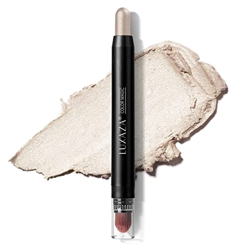 LUXAZA Eye Shadow Stick, Cream Single Makeup with Blending Brush, Eye Brightener / Highlighter Stick, Eyeliner, Smooth Metallic #19 Champagne-silk Pearl