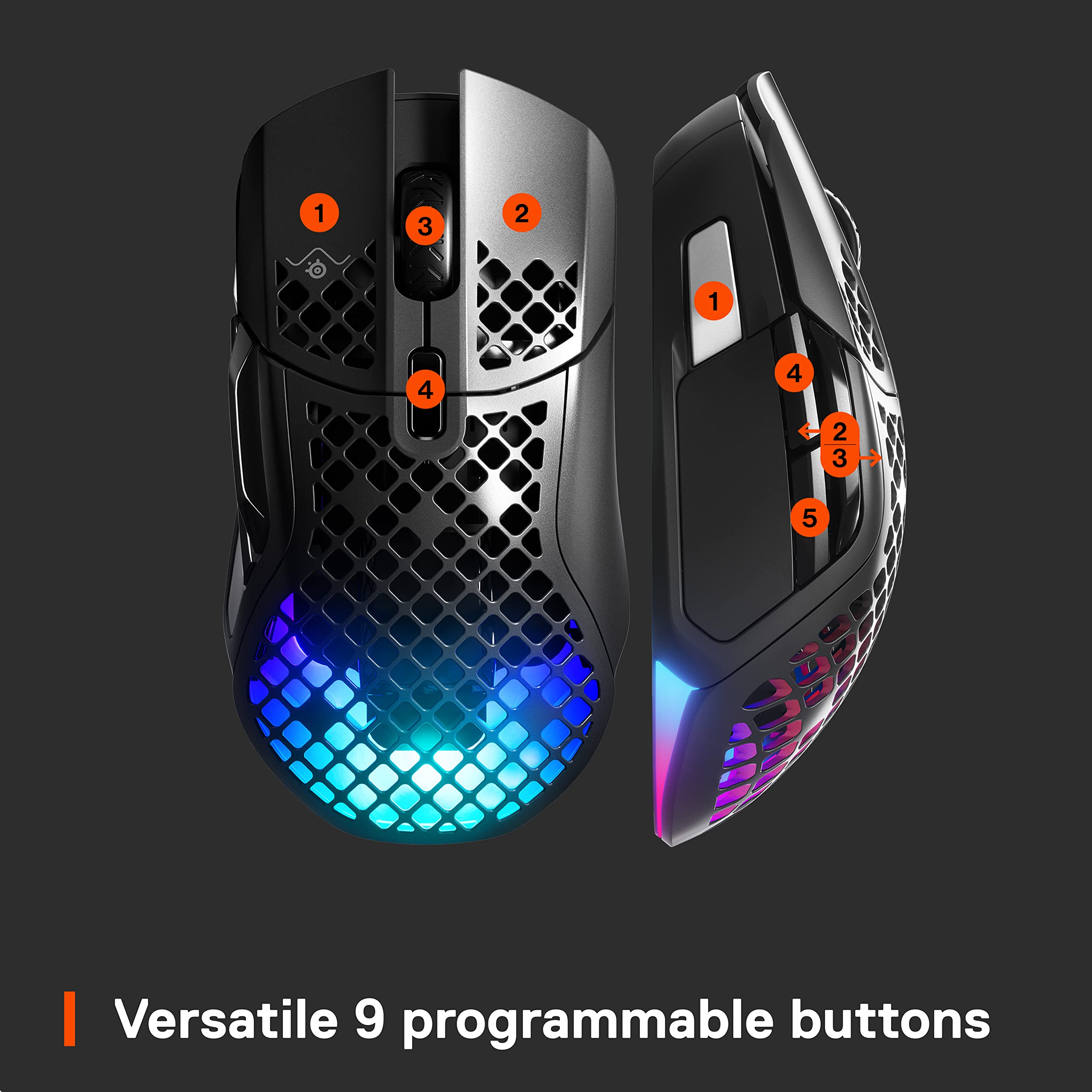 SteelSeries Aerox 5 Wireless Ergonomic 9-button TrueMove Air Sensor 18000 CPI Ultra-Lightweight Design Gaming Mouse - Black (Renewed)