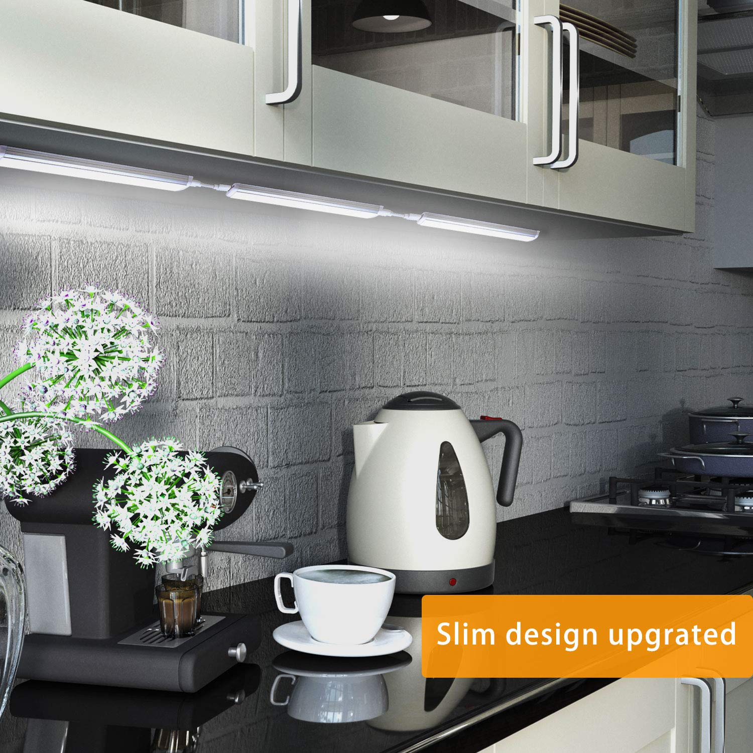 LED Under Cabinet Lighting dimmable - GONOTO Under Cabinet Light hardwired120V ETL Adapter,Tool-Free Install Kitchen Accent Lights,Touch on/Off/Dimmer Under Counter Lights,Natural White 4000K 3pack