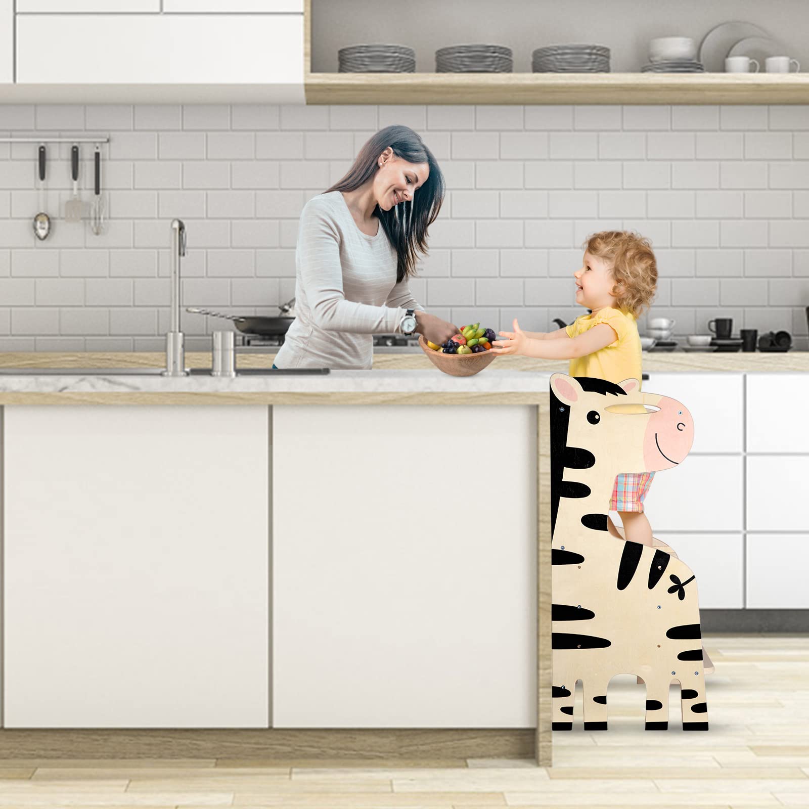 Toddler Kitchen Stool Helper Wooden Step Stool for Kids Wooden Steps Padded Footstool